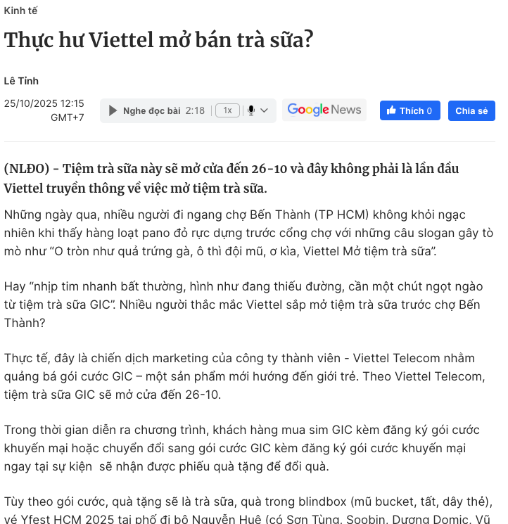Viettel Telecom dựng “tiệm trà sữa khổng lồ” giữa lòng Sài Gòn, ra mắt ...